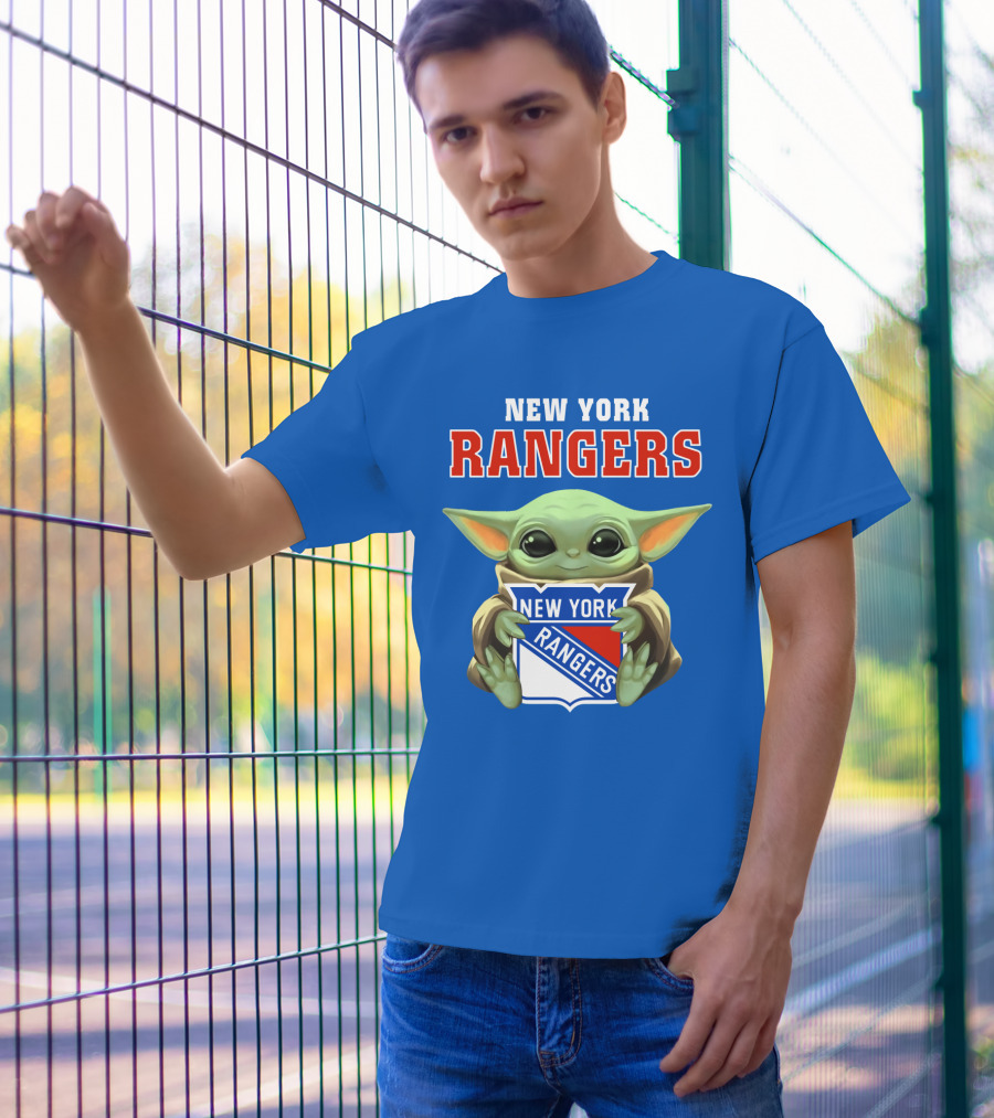 New York Rangers Baby Yoda Holding Team T-Shirt