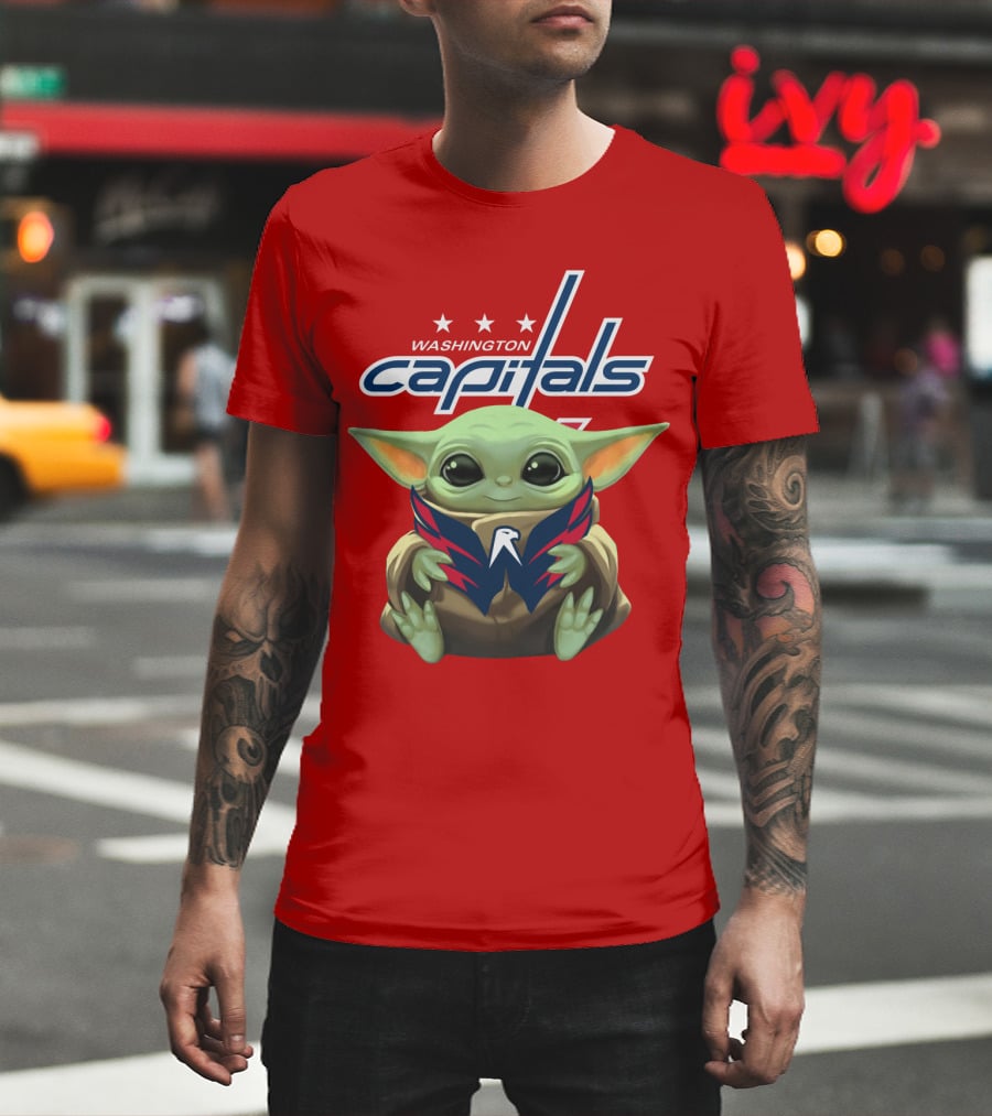 Washington Capitals Baby Yoda NHL Hockey Mandalorian Crossover T-Shirt