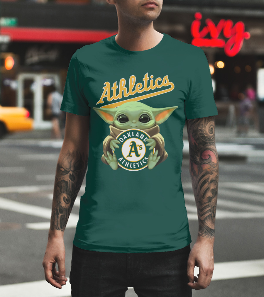 Oakland Athletics Baby Yoda Holding T-Shirt