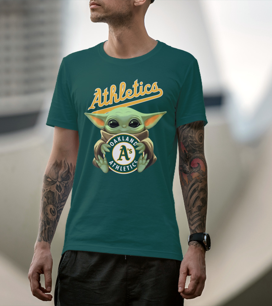 Oakland Athletics Baby Yoda Holding T-Shirt