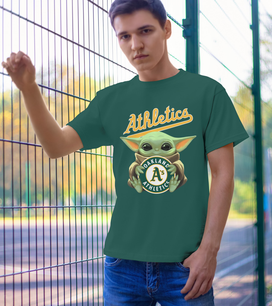 Oakland Athletics Baby Yoda Holding T-Shirt