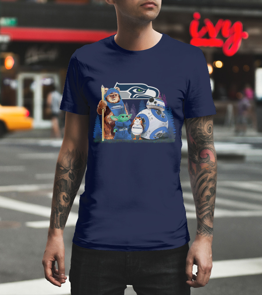 Star Wars Seahawks Ewok Baby Yoda BB-8 Porg Team T-Shirt