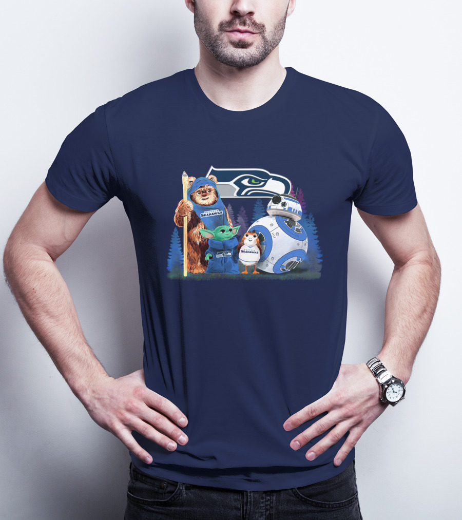 Star Wars Seahawks Ewok Baby Yoda BB-8 Porg Team T-Shirt
