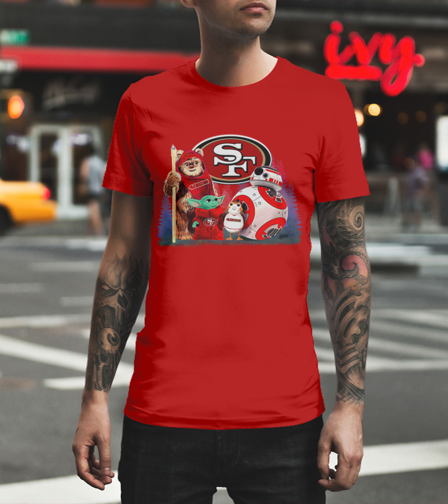 Star Wars SF 49ers Ewok Yoda BB-8 Porg Team Fan Gear T-Shirt