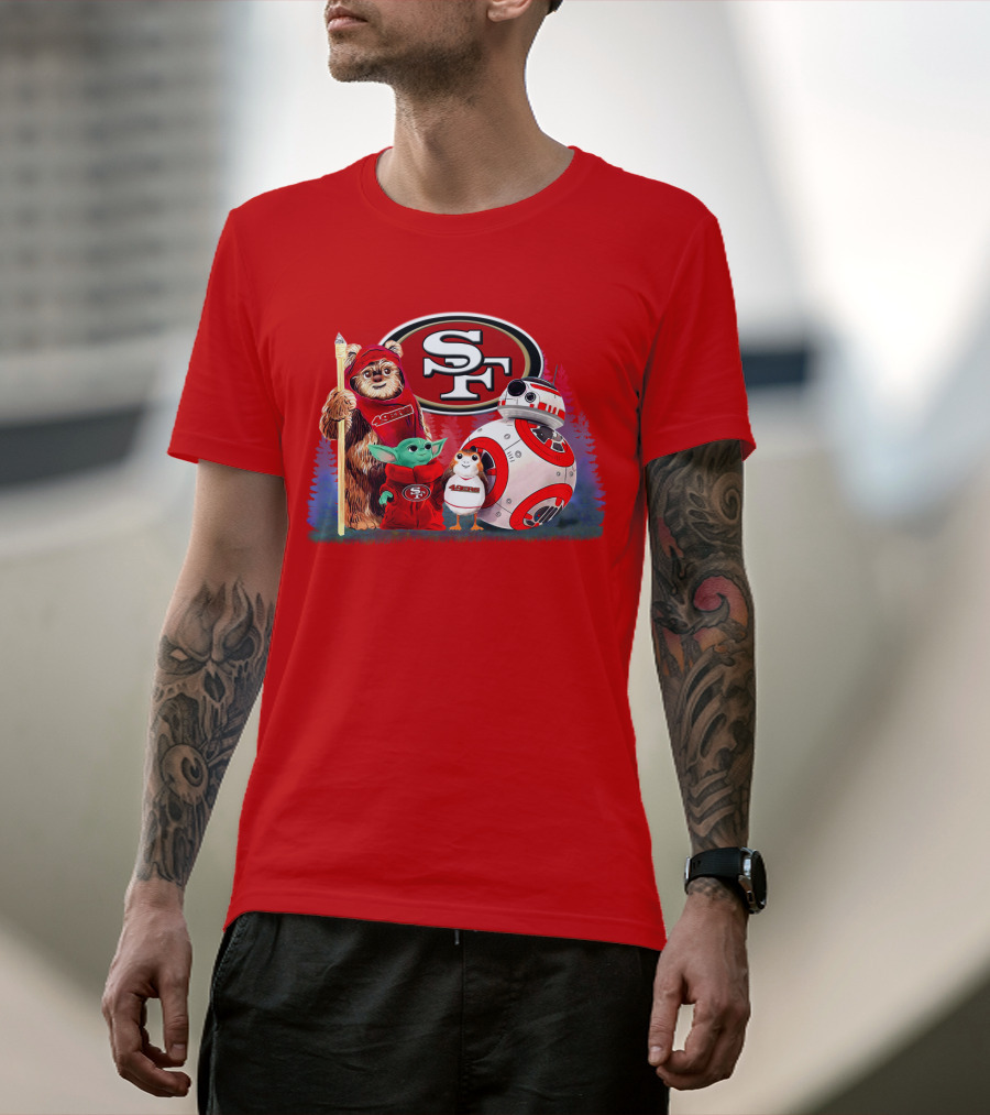 Star Wars SF 49ers Ewok Yoda BB-8 Porg Team Fan Gear T-Shirt