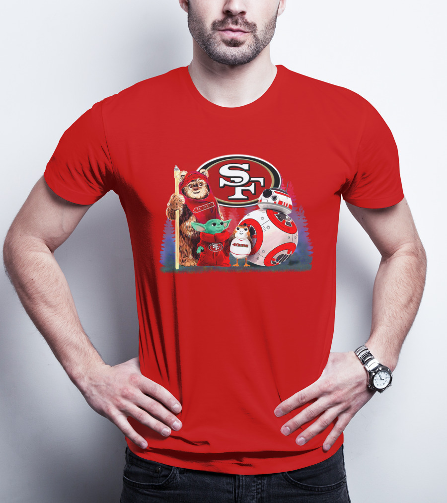 Star Wars SF 49ers Ewok Yoda BB-8 Porg Team Fan Gear T-Shirt