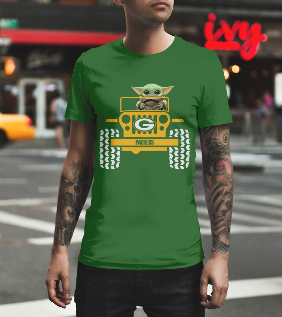 Baby Yoda Driving Green Bay Packers Jeep T-Shirt