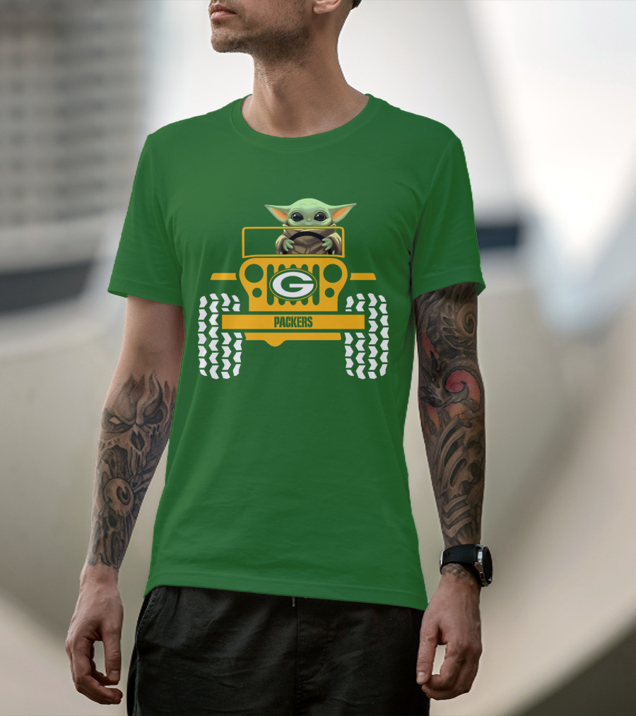 Baby Yoda Driving Green Bay Packers Jeep T-Shirt