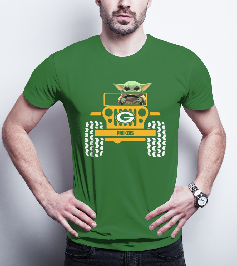Baby Yoda Driving Green Bay Packers Jeep T-Shirt
