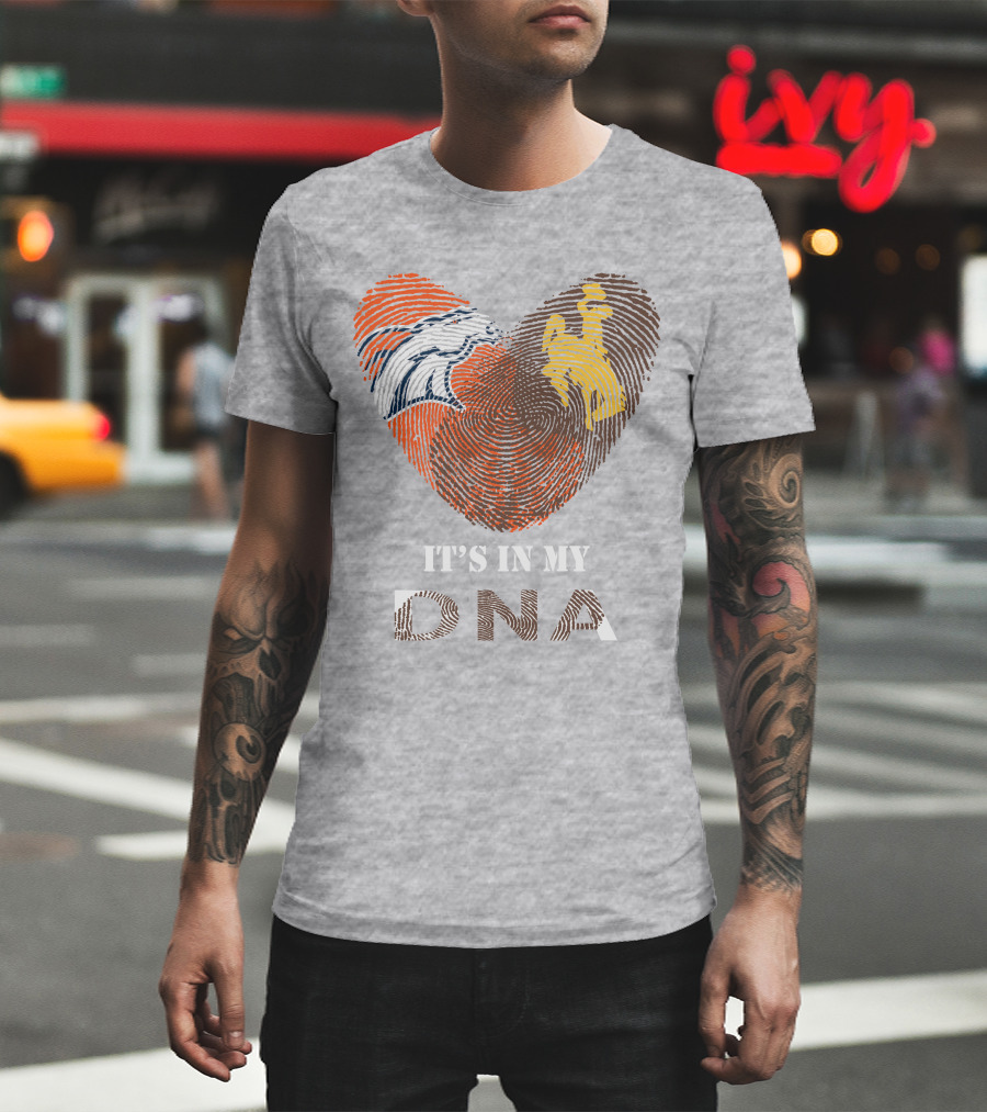 Denver Broncos And Wyoming Cowboys It's In My DNA Fingerprint Heart T-Shirt