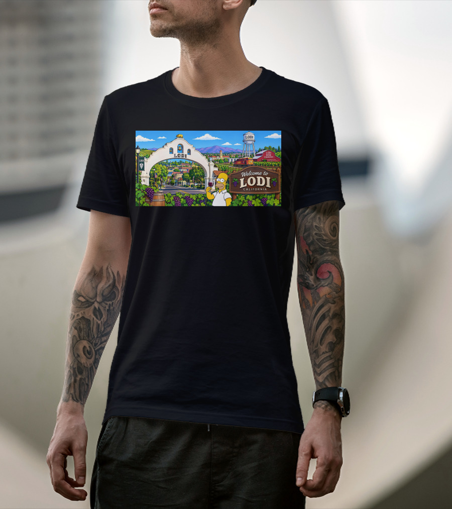 Welcome To Lodi California Homer Wine Country Scene T-Shirt