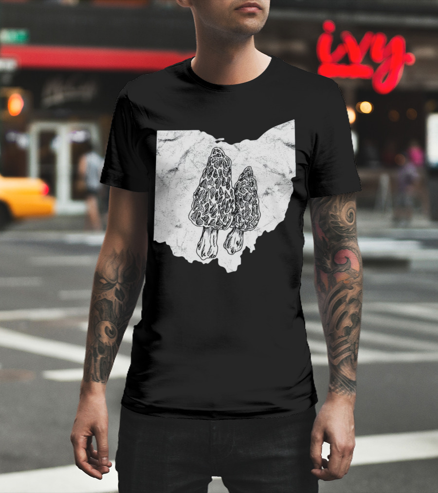 Ohio Morel Mushroom Hunting Map With Illustrated Morels T-Shirt