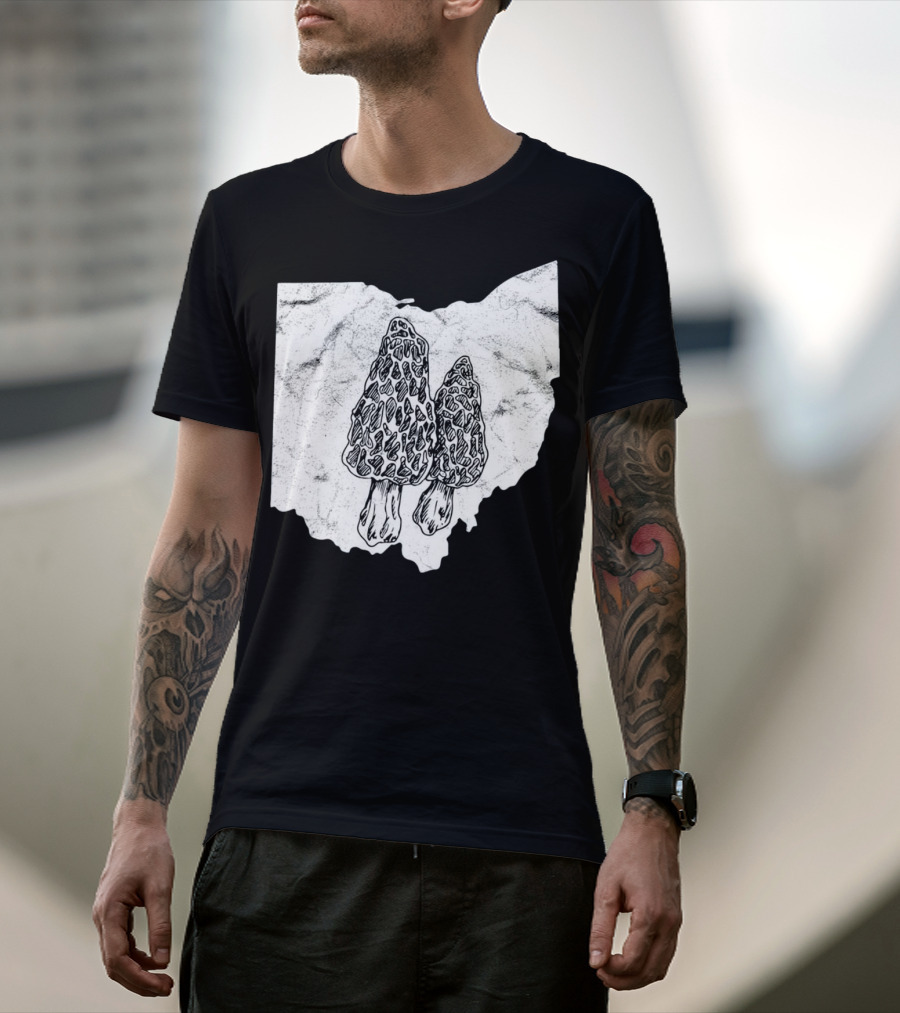 Ohio Morel Mushroom Hunting Map With Illustrated Morels T-Shirt