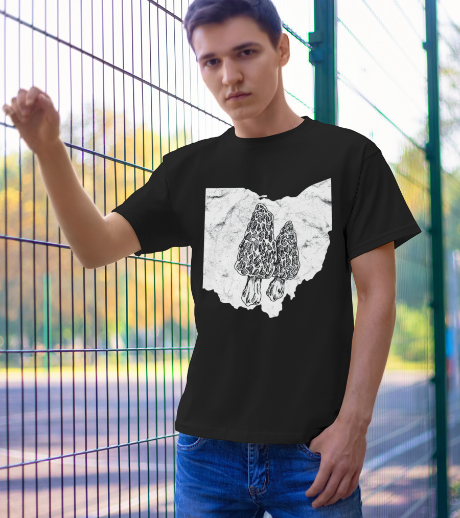 Ohio Morel Mushroom Hunting Map With Illustrated Morels T-Shirt