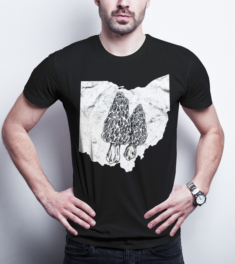 Ohio Morel Mushroom Hunting Map With Illustrated Morels T-Shirt