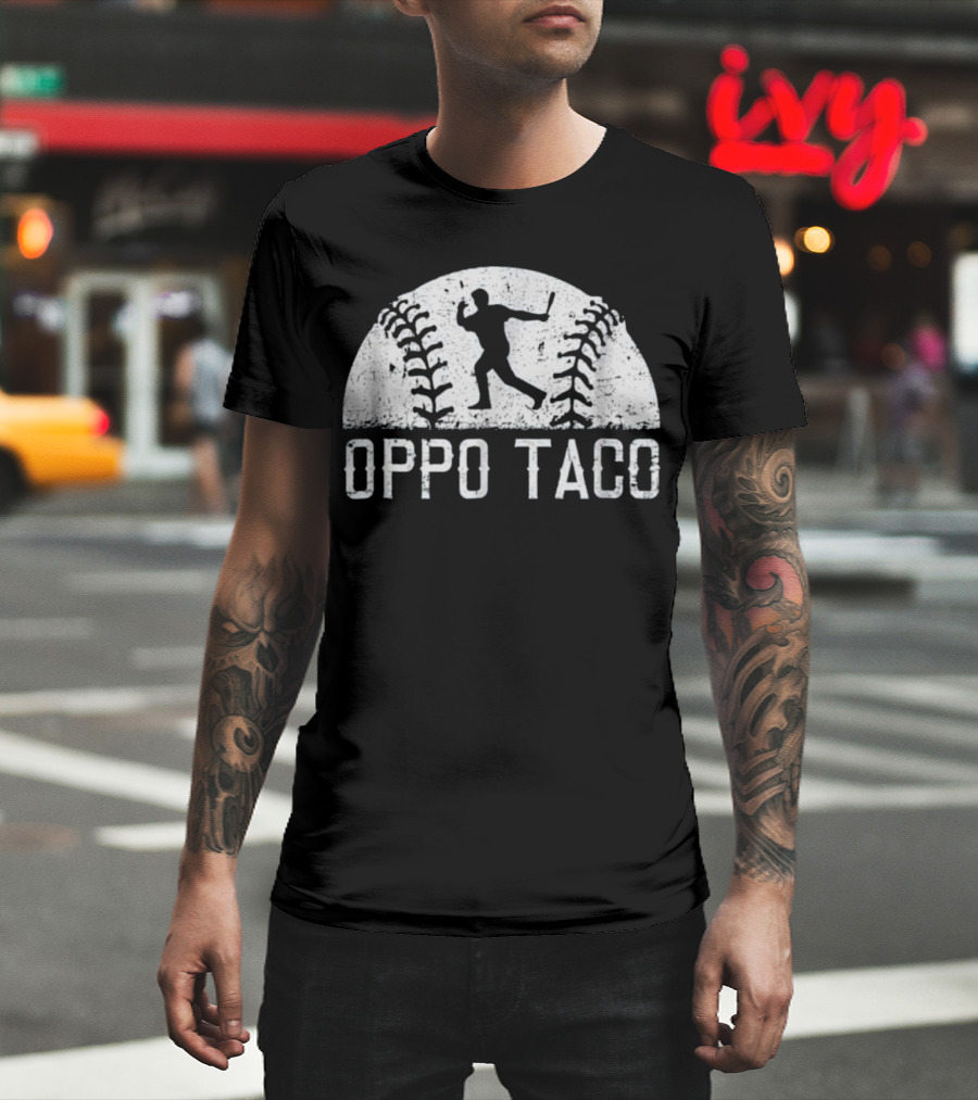 Oppo Taco Baseball Batter Silhouette With Stitching T-Shirt