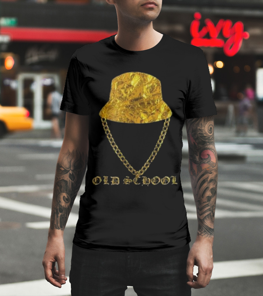 Old School 80s Hip Hop Gold Chain Bucket Hat T-Shirt