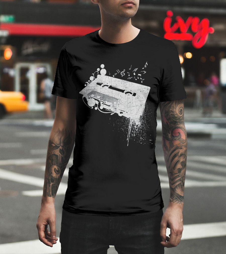 Old School 80s Cassette Tape With Musical Notes Grunge Hip Hop T-Shirt