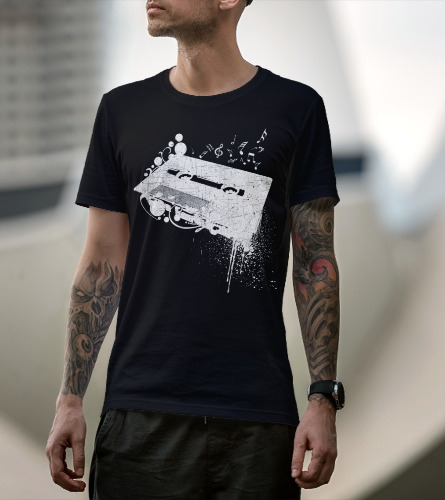 Old School 80s Cassette Tape With Musical Notes Grunge Hip Hop T-Shirt