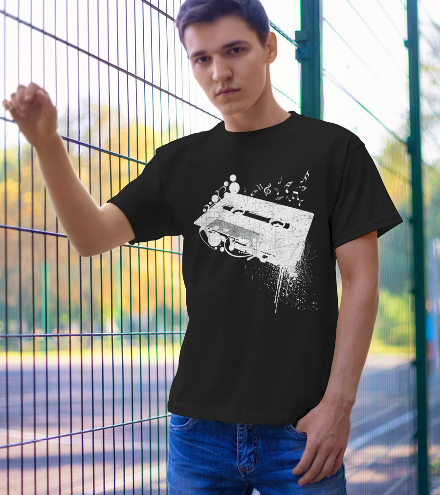 Old School 80s Cassette Tape With Musical Notes Grunge Hip Hop T-Shirt