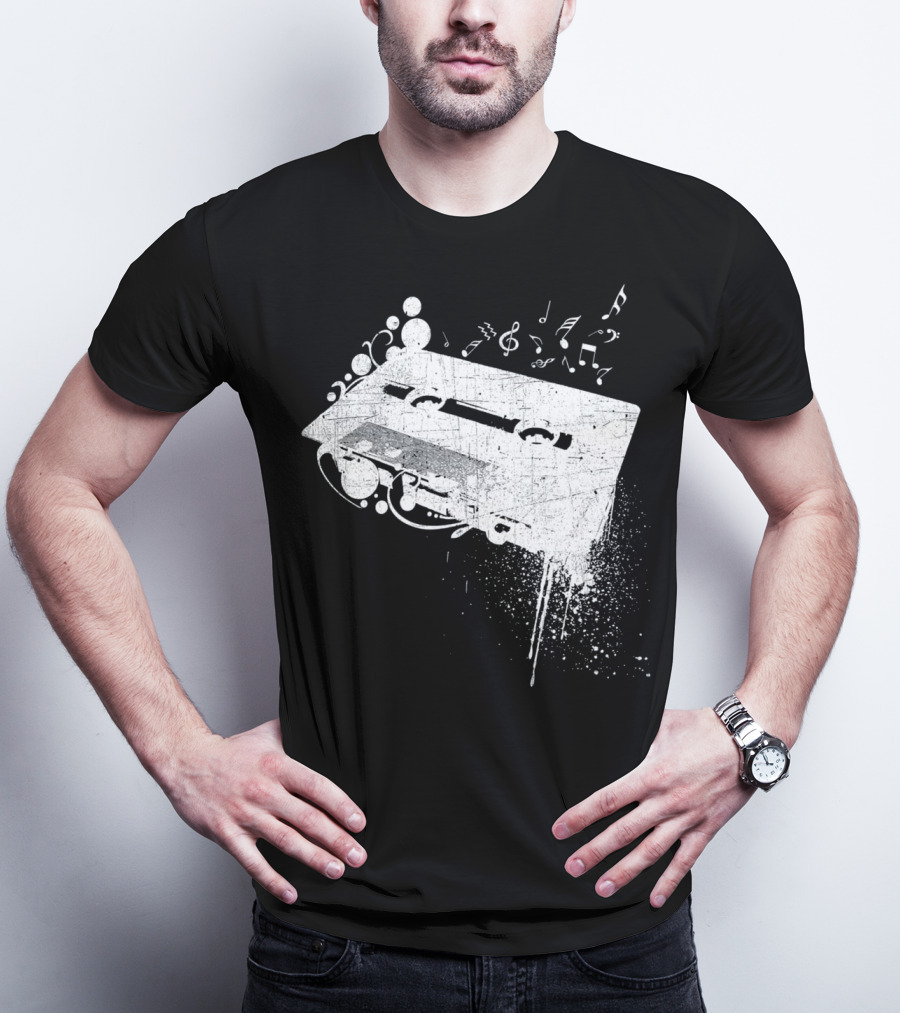 Old School 80s Cassette Tape With Musical Notes Grunge Hip Hop T-Shirt