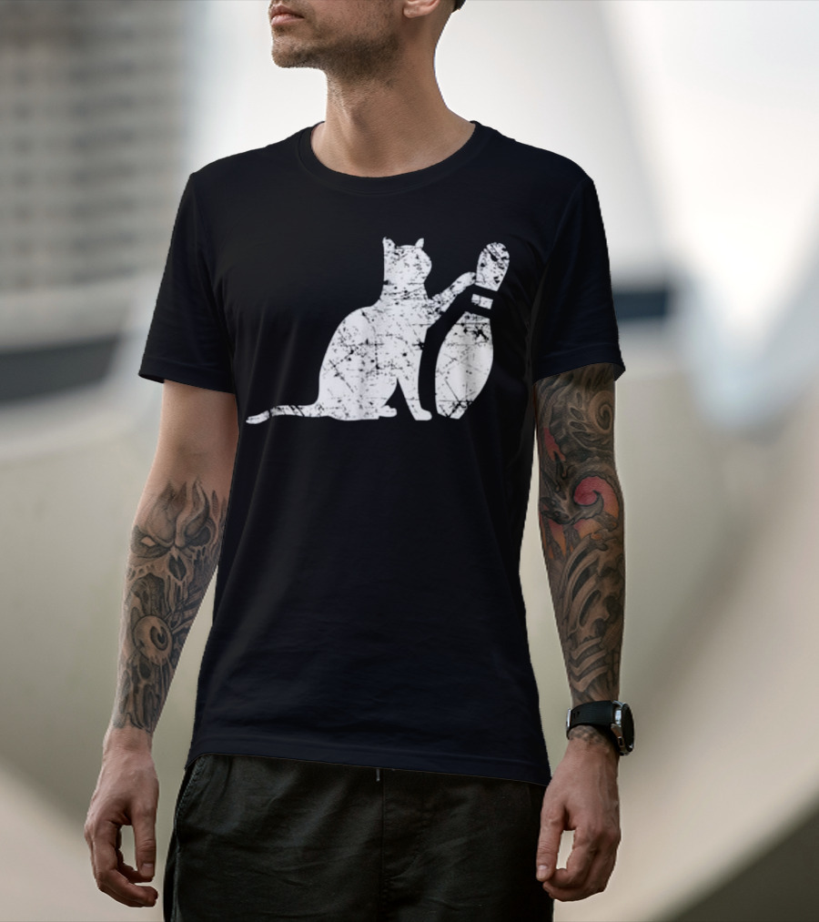 Ornery Alley Cat Tipping Bowling Pin Vintage T-Shirt