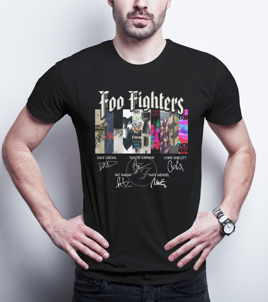 Foo Fighters Album Collage With Band Member Signatures T-Shirt