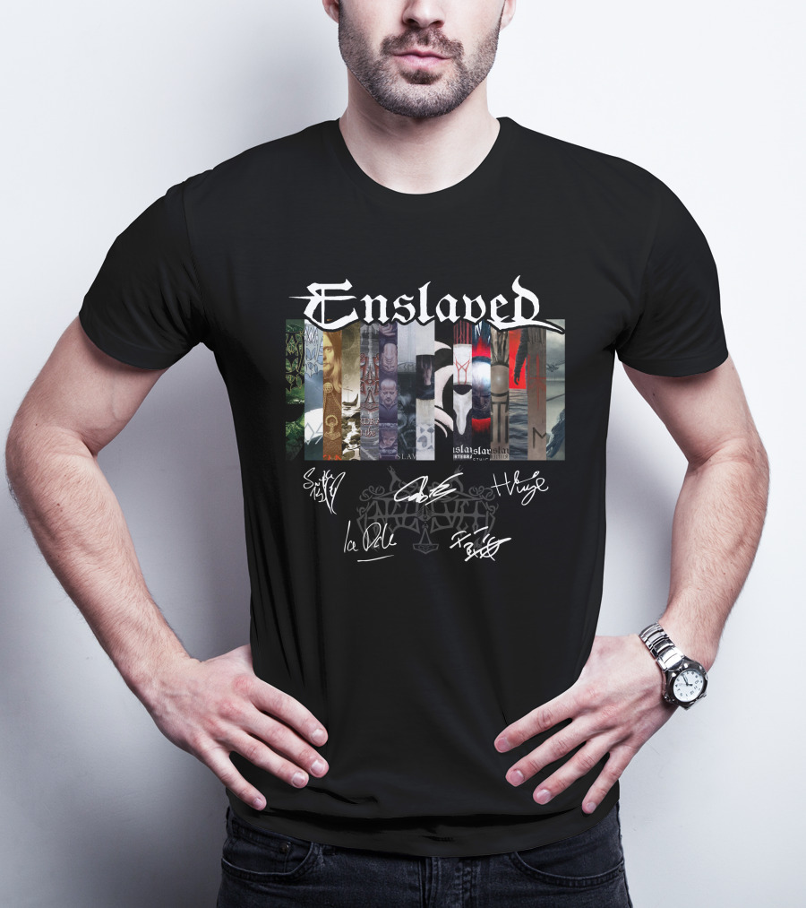Enslaved Album Covers With Band Signatures T-Shirt