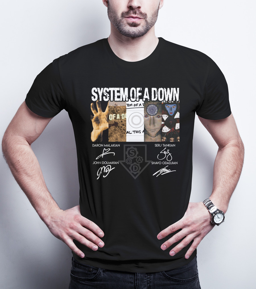 System Of A Down Album Signatures Daron Malakian Serj Tankian John Dolmayan Shavo Odadjian T-Shirt