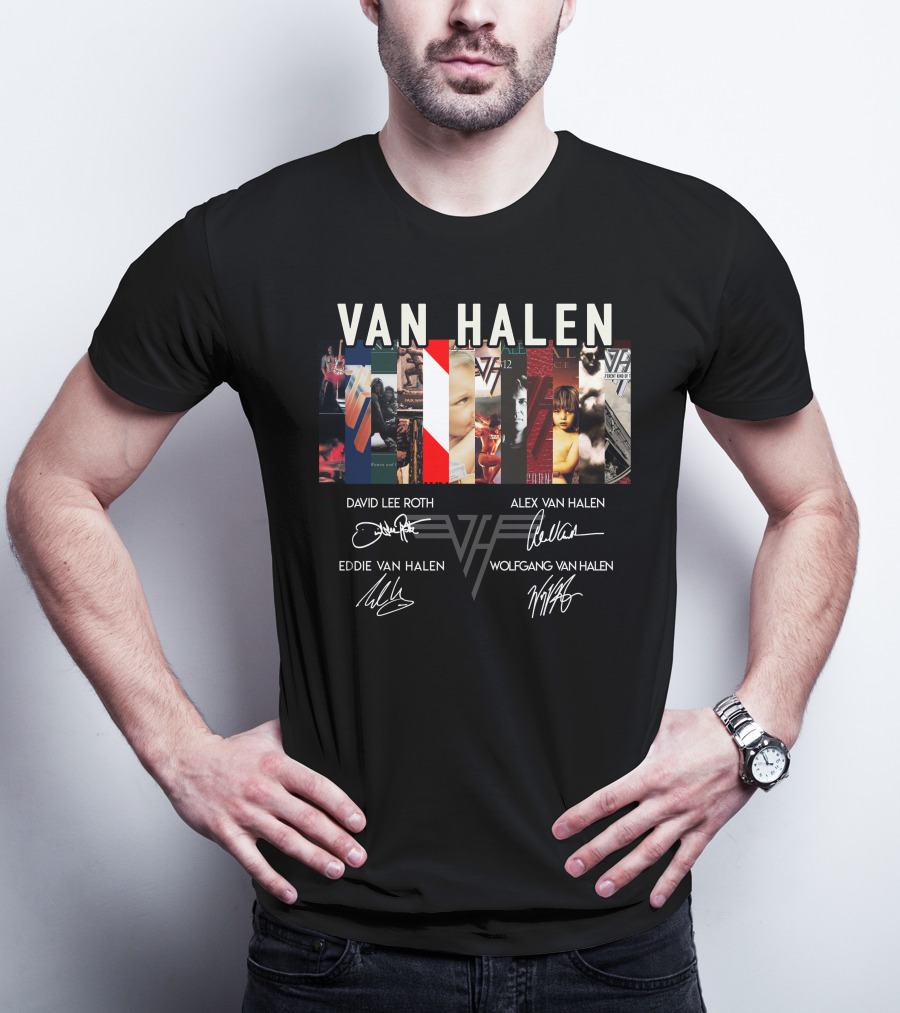 Van Halen Album Covers And Band Member Signatures Collection T-Shirt