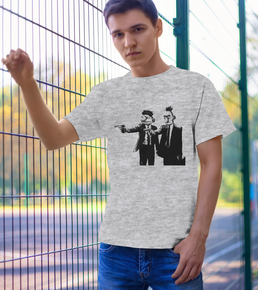 Pulp Fiction Style Characters On Yellow T-Shirt