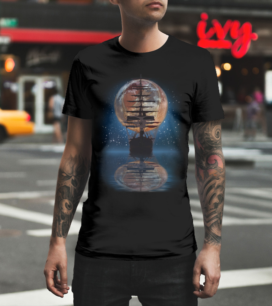GD ShipofFools Skull Ship Moon Reflection T-Shirt
