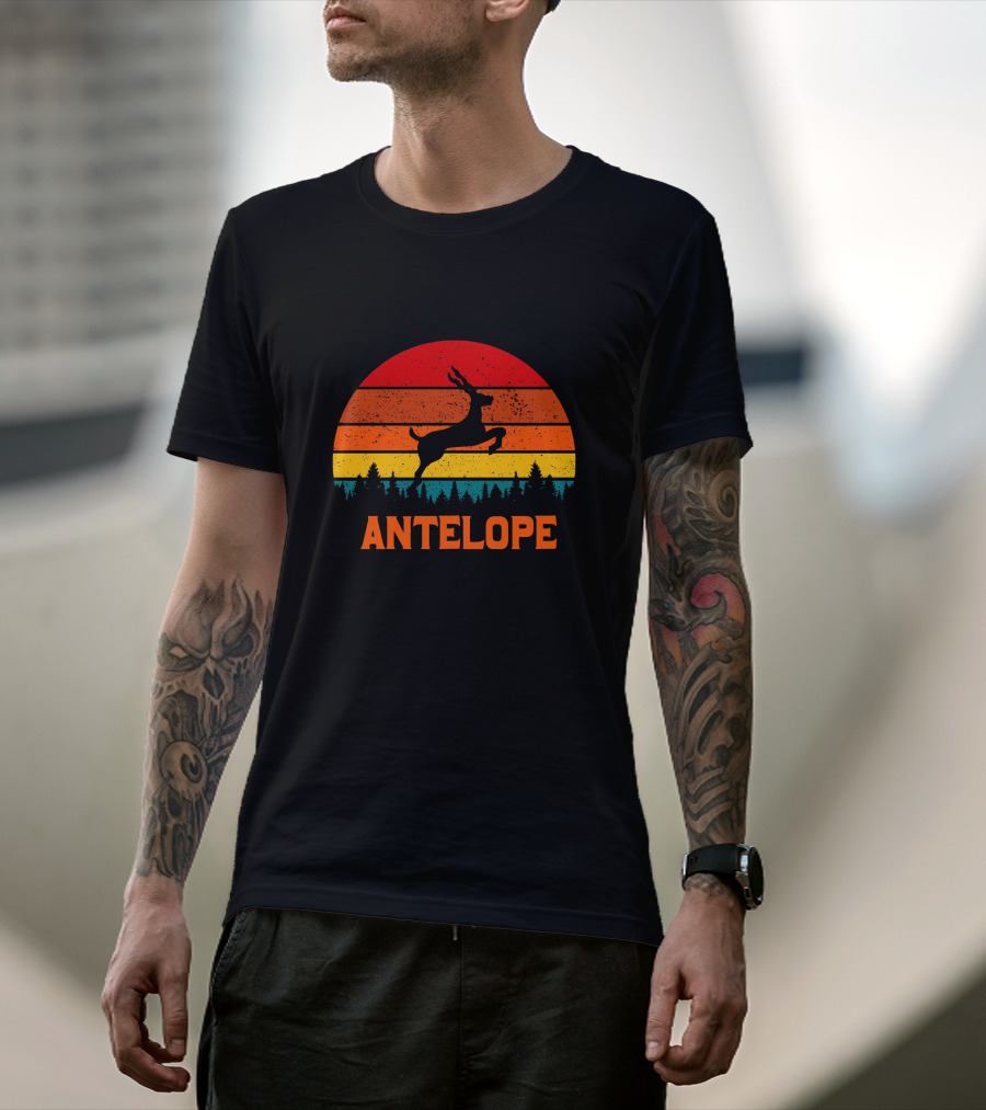 Antelope Sunset Silhouette Forest Scene T-Shirt
