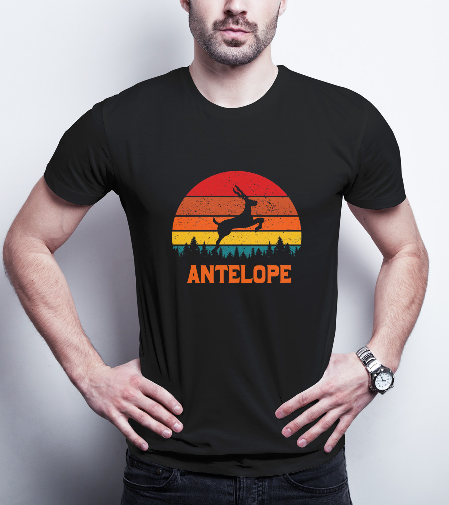 Antelope Sunset Silhouette Forest Scene T-Shirt