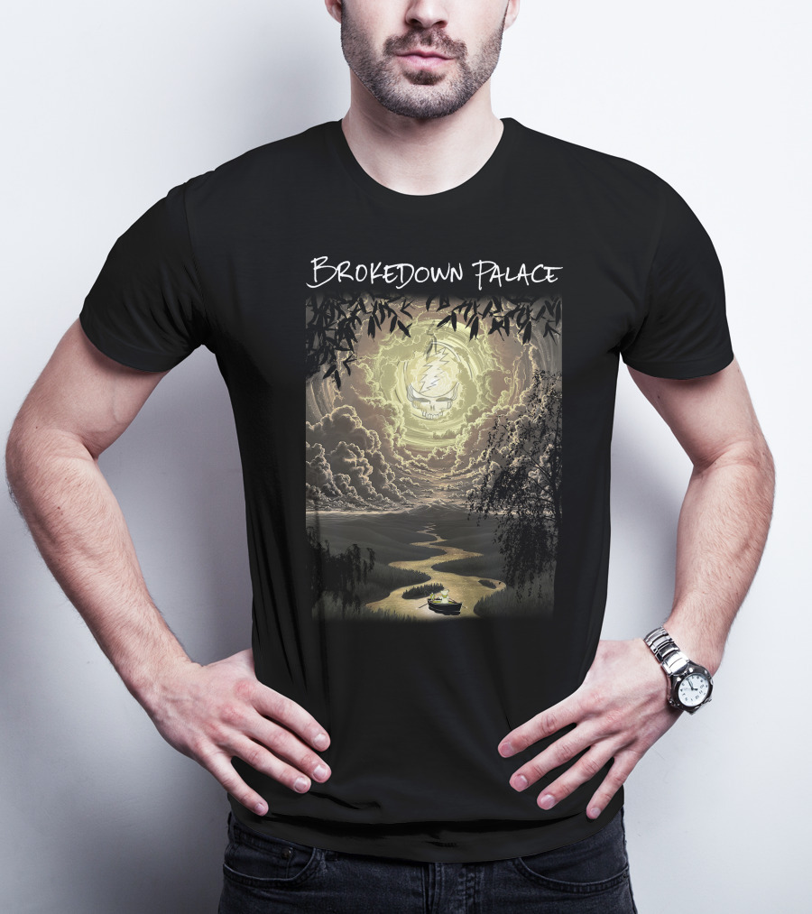 Brokedown Palace Grateful Dead Skull Lightning Flowing River Scene T-Shirt