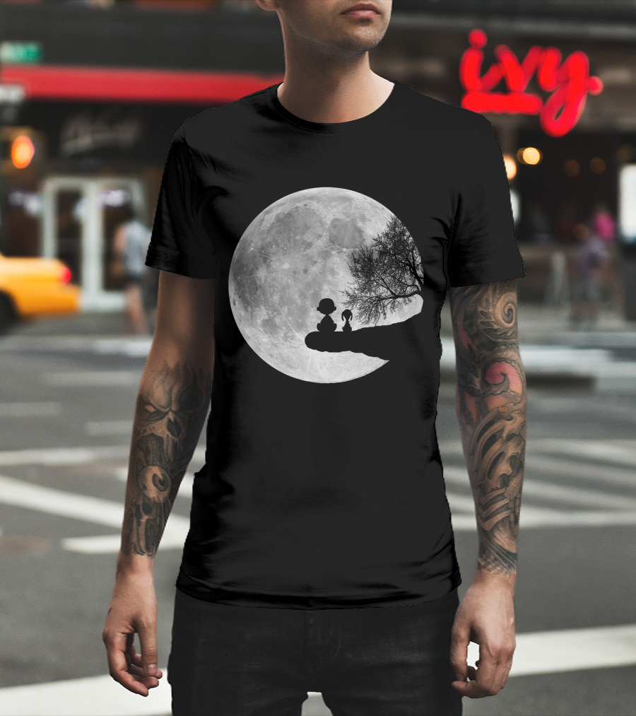 Snoopy And Charlie Moonlit Silhouette Pals On The Edge T-Shirt