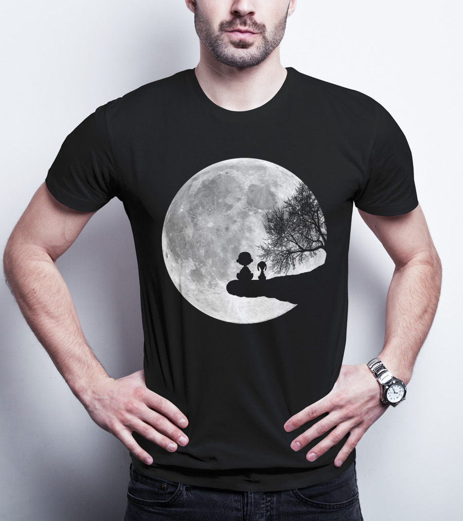 Snoopy And Charlie Moonlit Silhouette Pals On The Edge T-Shirt