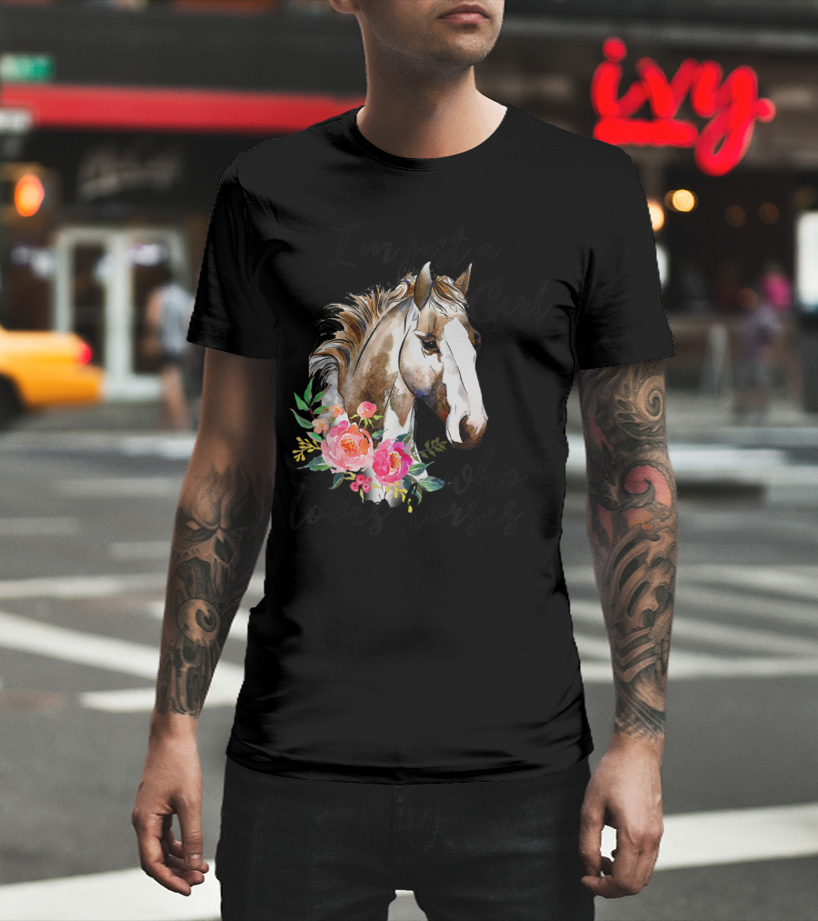 I'm Just A Girl Who Loves Horses Floral Horse T-Shirt