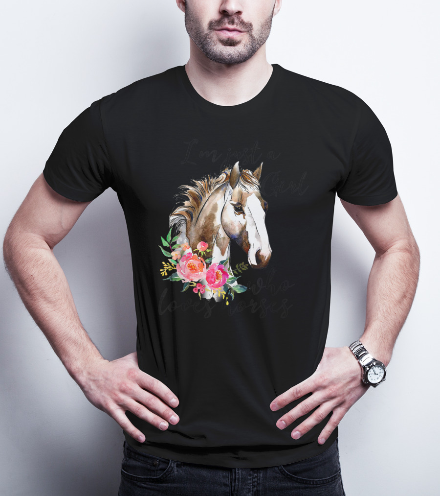 I'm Just A Girl Who Loves Horses Floral Horse T-Shirt