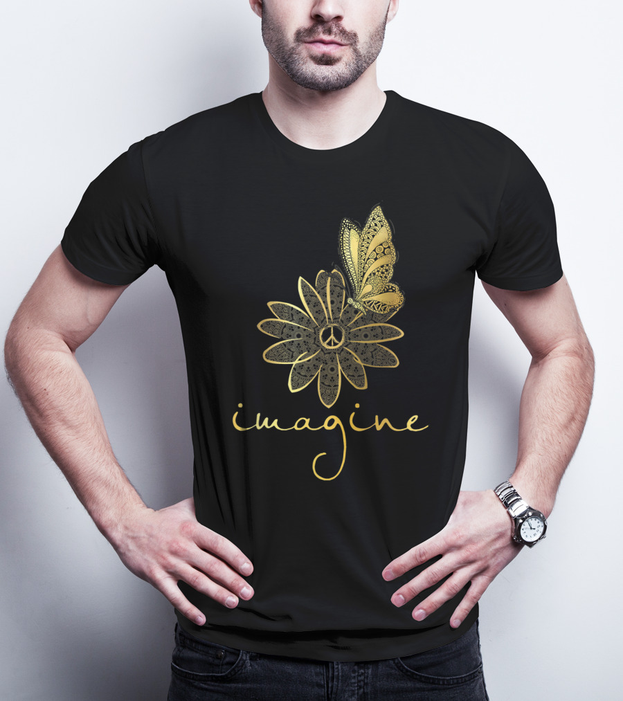 Imagine Flower Butterfly Peace Mandala T-Shirt