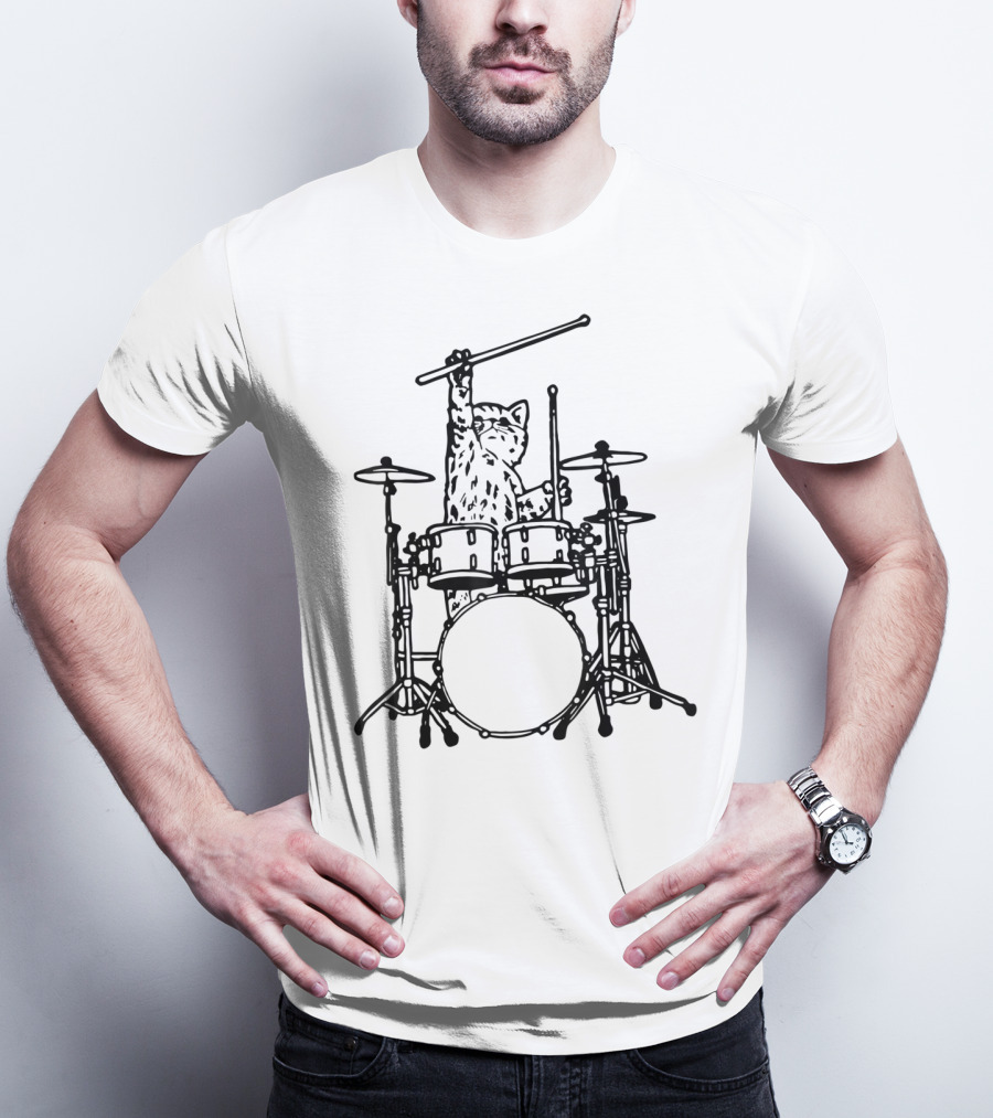 In My Head My Cat Always Plays Drums Funny Cat Drumming T-Shirt