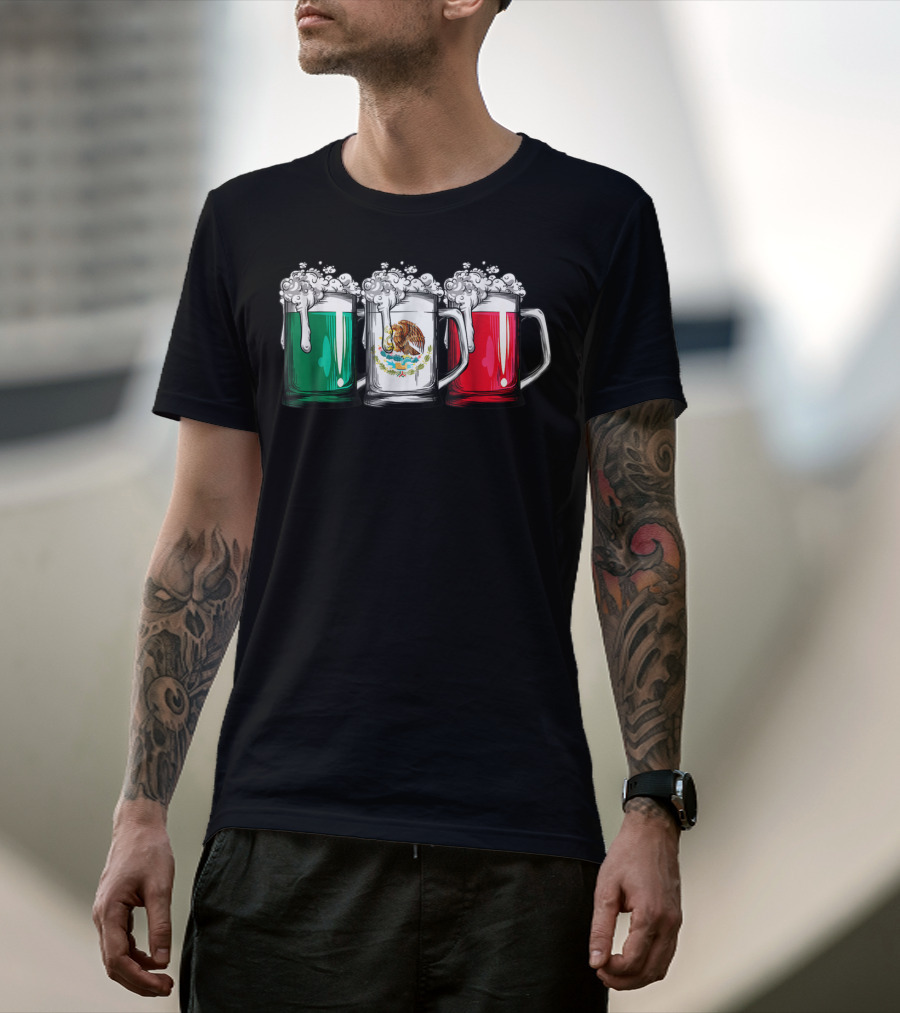 Beer Mugs Mexican Flag Cinco De Mayo Mexico T-Shirt