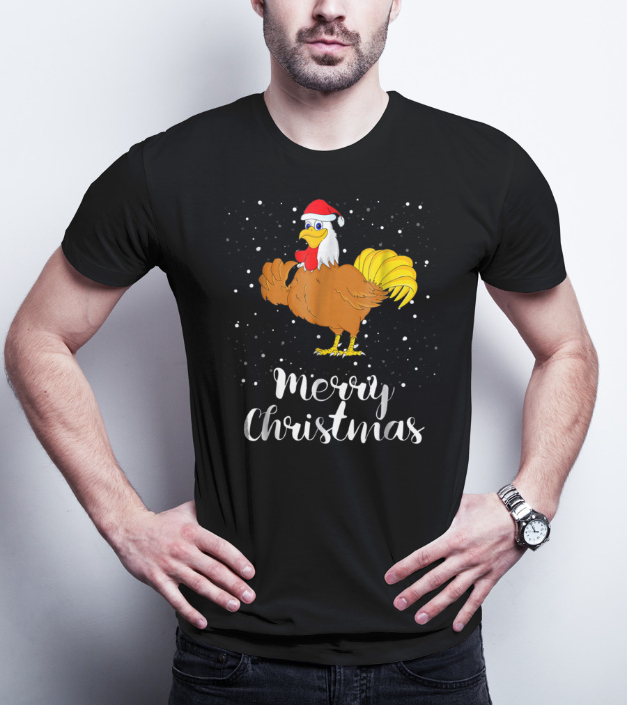 Merry Christmas Chicken Santa Hat Matching Family Group T-Shirt