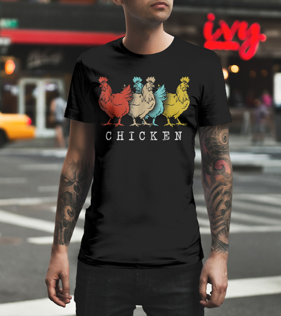 Chicken Vintage Funny Farm Poultry Farmer Rooster Retro Colorful T-Shirt