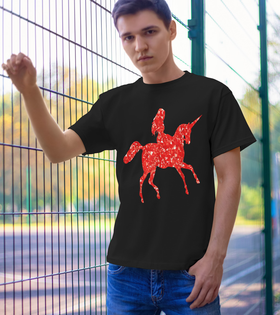 Animal Unicorn Sapphire Red Crystal T-Shirt