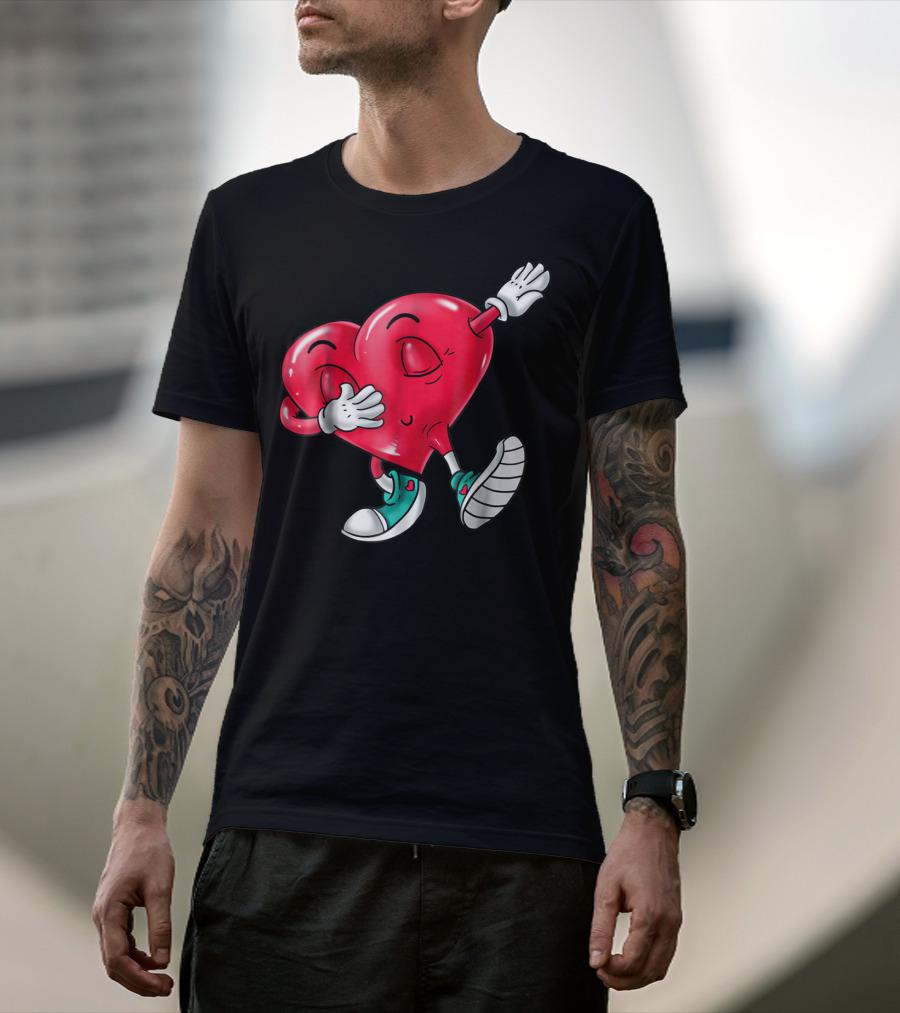 Dabbing Heart Valentine Kids Boys Love Day T-Shirt