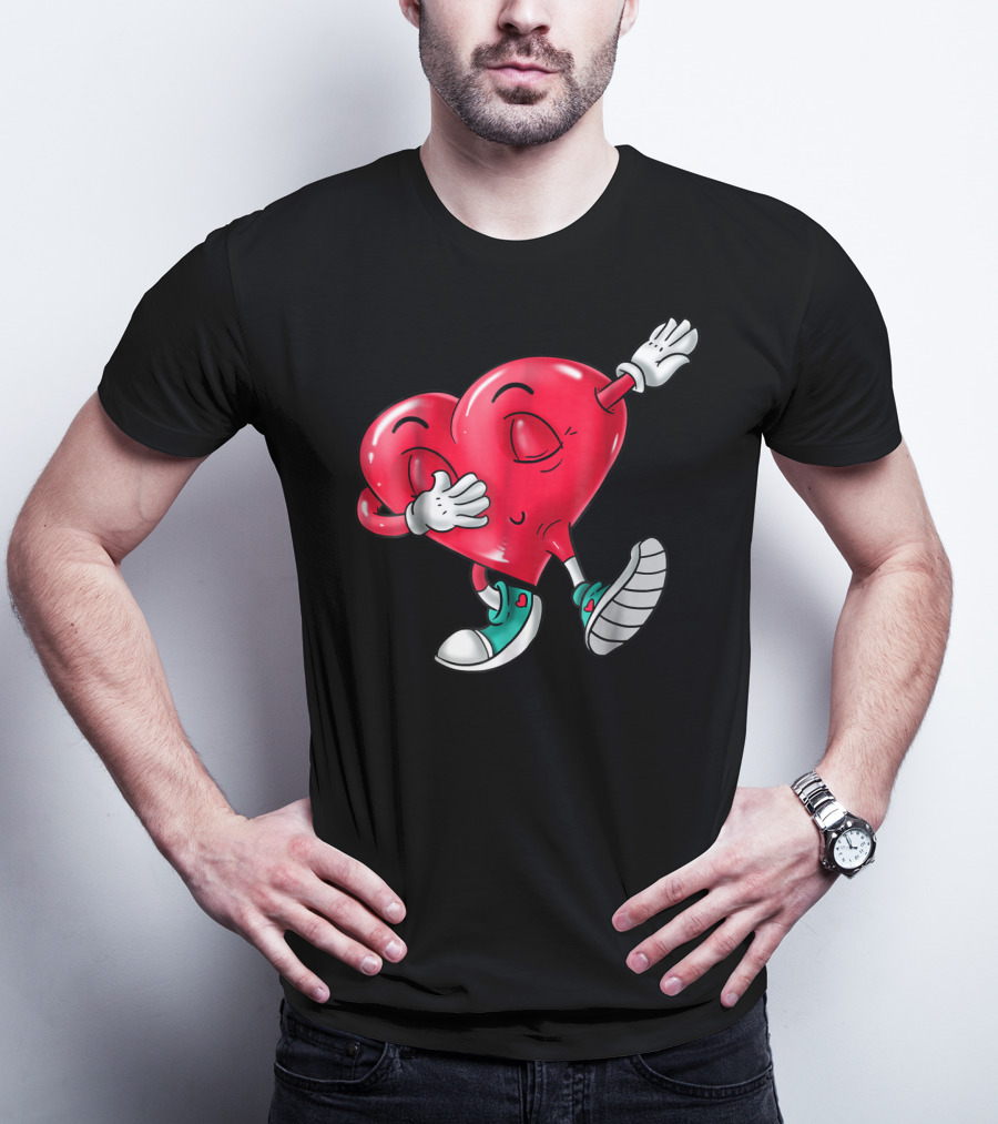 Dabbing Heart Valentine Kids Boys Love Day T-Shirt