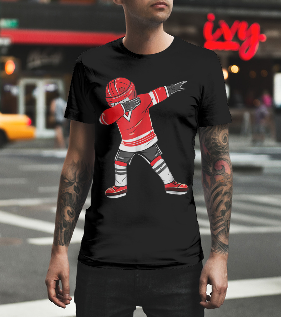 Dabbing Ice Hockey Funny Dab Squad Red Jersey T-Shirt