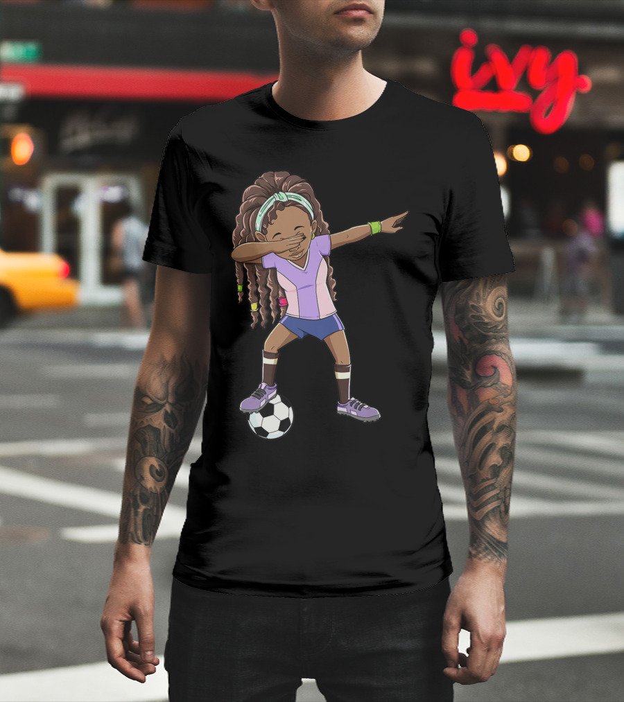 Dabbing Soccer Girls Black Queen Funny Football Youthful Sports Pose T-Shirt
