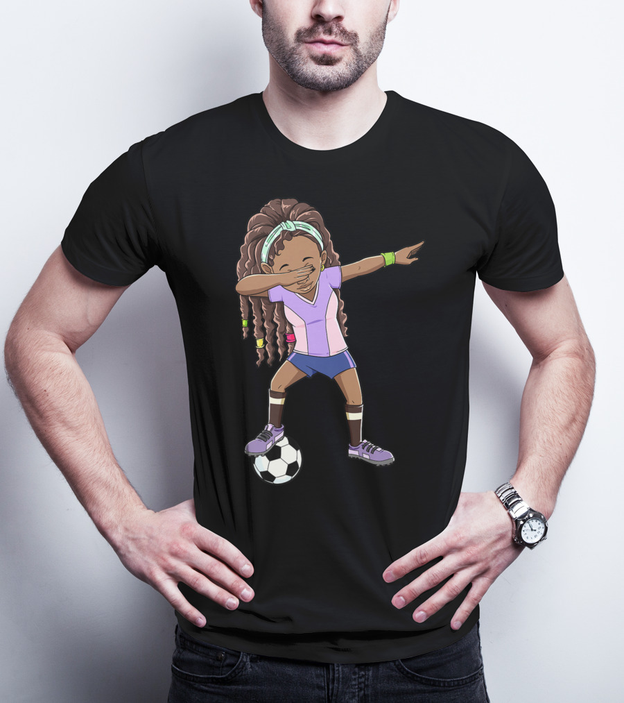 Dabbing Soccer Girls Black Queen Funny Football Youthful Sports Pose T-Shirt